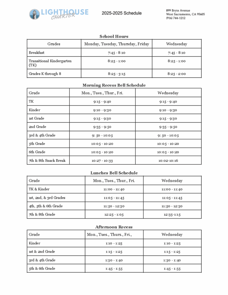 Bell Schedule - Lighthouse Charter Schools